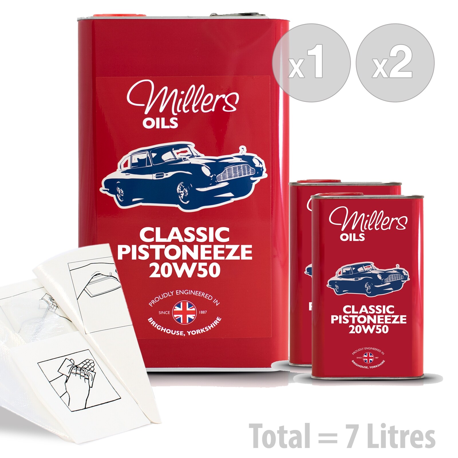 Car Engine Oil Service Kit / Pack 7 LITRES Millers Oils Pistoneeze 20W ...