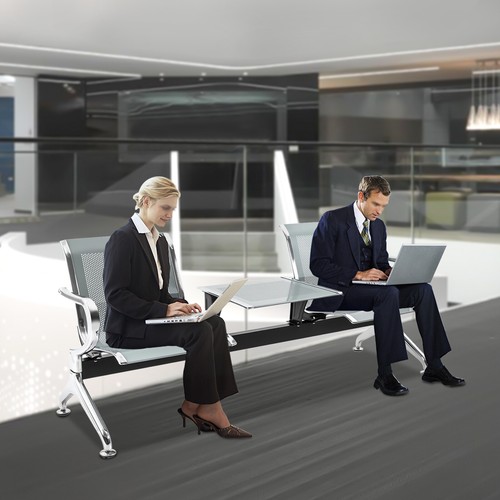 2Seat Waiting Room Chair w/Table Reception Office Bank Airport Bench ...