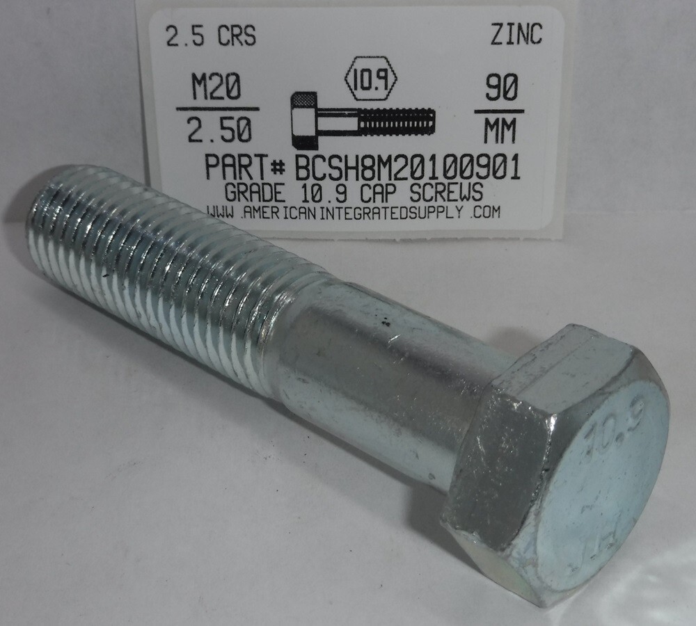M20-2.50X90MM HEX HEAD CAP SCREWS GRADE 10.9 STEEL ZINC PLATED (2) | eBay