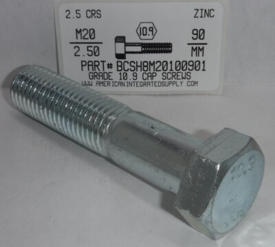 M20-2.50X90MM HEX HEAD CAP SCREWS GRADE 10.9 STEEL ZINC PLATED (2) | eBay