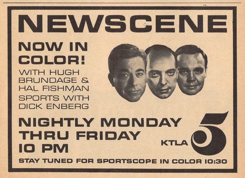 1965 KTLA NEWS AD~HUGH BRANDAGE~HAL FISHMAN~DICK ENBERT SPORTS~LOS ...