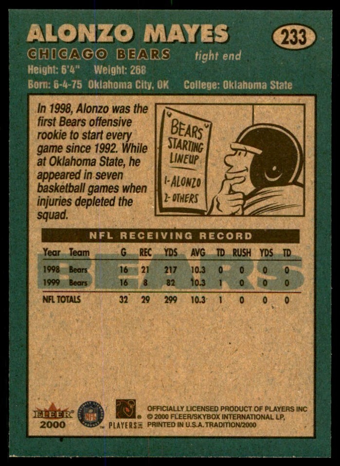 2000 Fleer Tradition Alonzo Mayes Chicago Bears #233 | eBay