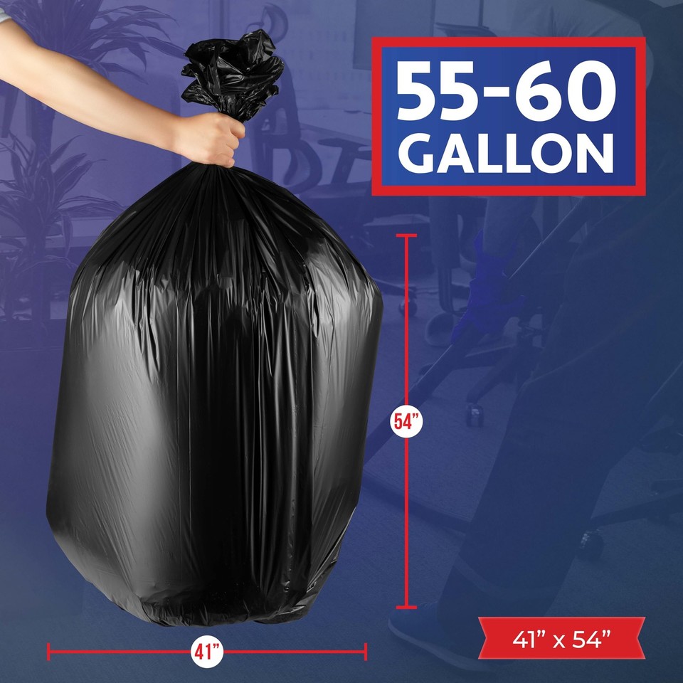 55-60 Gallon Trash Bags Heavy Duty - Bulk 150 Pack Large Garbage Bags ...