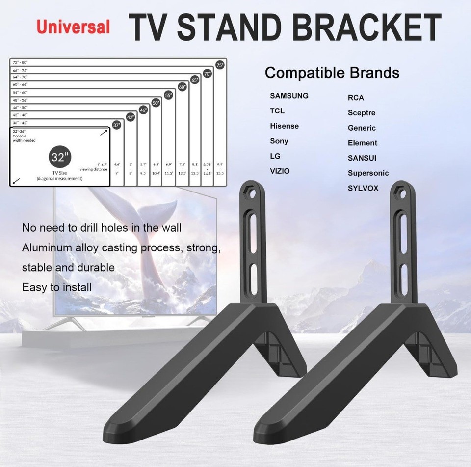 TV Base Pedestal Feet,TV Stand Mount Legs Universal Table Top TV Stand ...