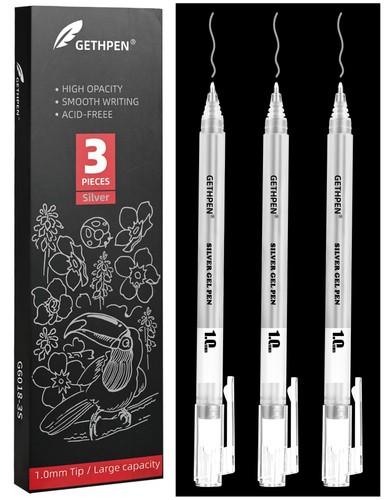 Silver Gel Pens 3 Pack 1mm Extra Fine Point Opaque White Ink Black ...