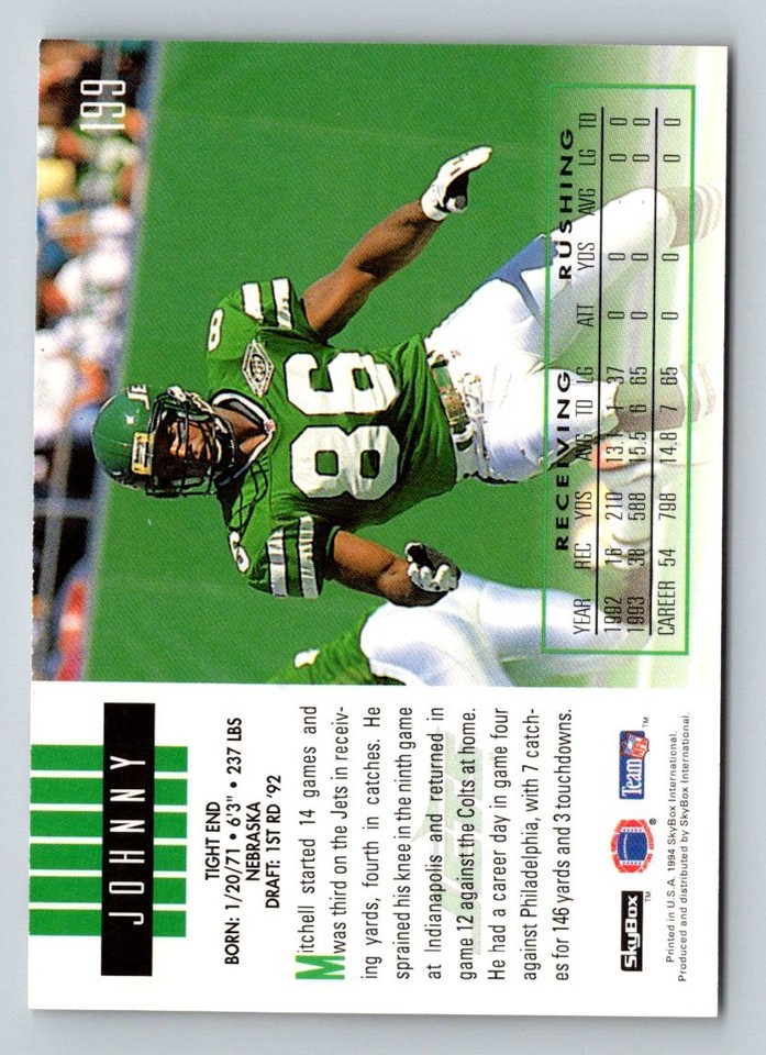 1994 SkyBox Impact #199 Johnny Mitchell New York Jets Football Card | eBay