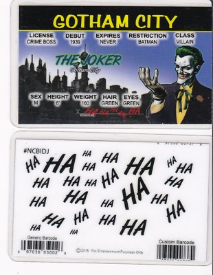 DC Comics Batman Super Villain the JOKER Drivers License fake i.d. card ...