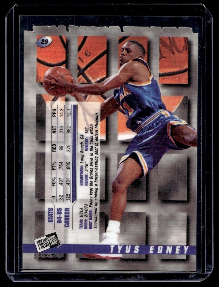 1995-96 Press Pass Premium Draft Picks Die Cut Tyus Edney Rookie G34 ...