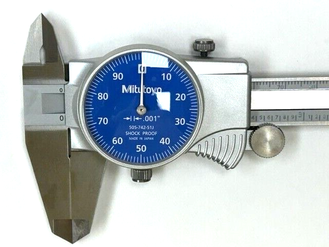 6" .001" GRAD. BLUE FACE DIAL CALIPER W/CASE MITUOTYO - 505-742-51J ...