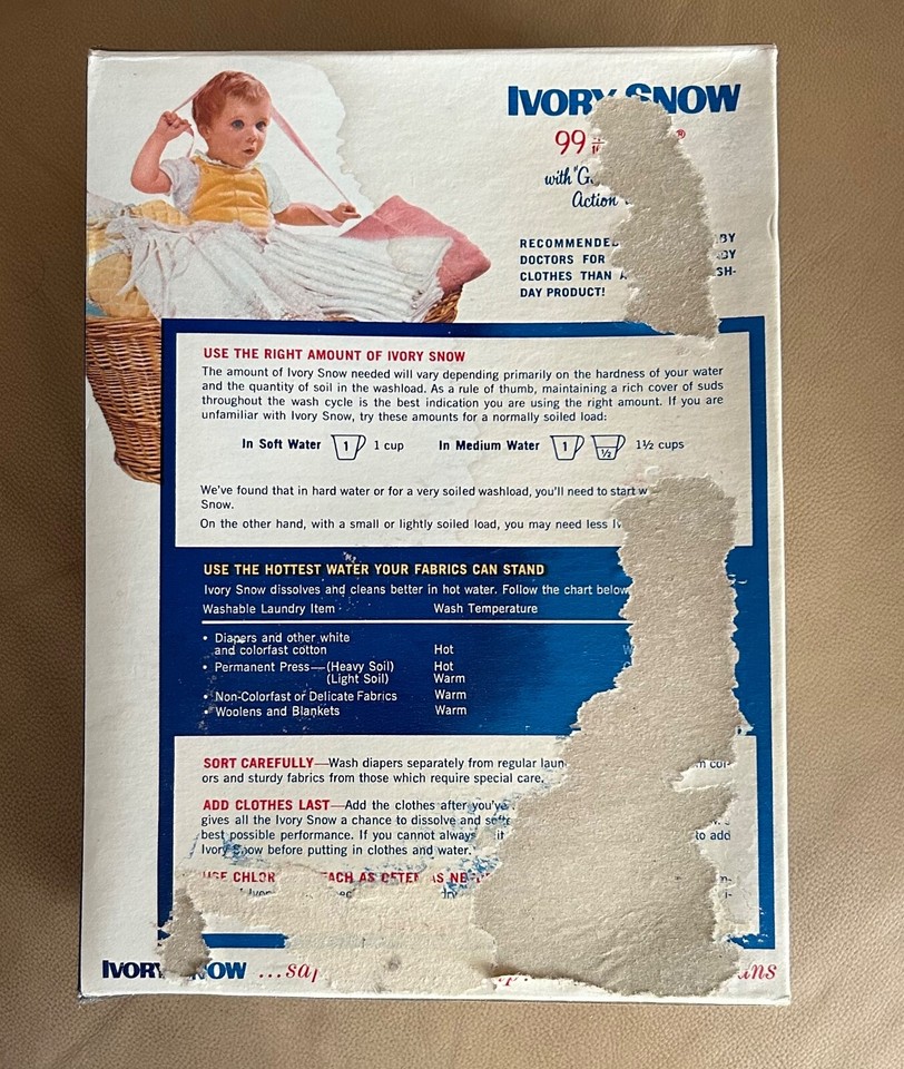 MARILYN CHAMBERS IVORY SNOW DETERGENT FULL BOX 32 OZ GIANT SIZE SEALED ...