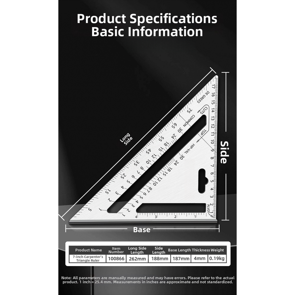 Woodworking Triangle Ruler 7 Inch Aluminum Alloy 45 90 Degree Angle ...