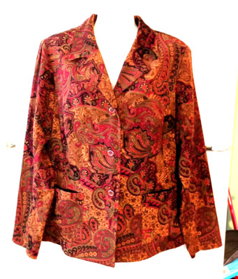 VINTAGE SUSAN GRAVER PAISLEY FLORAL LIGHTWEIGHT PEACHSKIN BLAZER JACKET ...