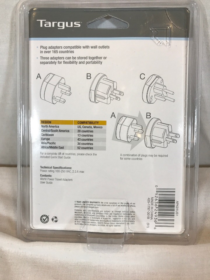 Targus APK01US1 World Power Travel Adapter 3 International Plugs | eBay