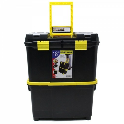 18" Double Mobile Tool Box Pull Along Trolley on Wheels Parts Organiser ...