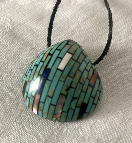 Native American Santo Domingo Pueblo Inlaid Turquoise Shell+Abalone ...