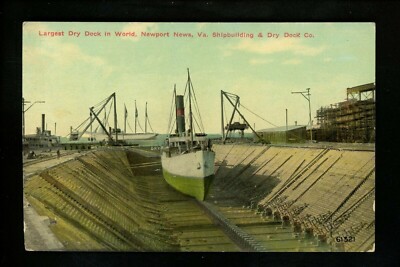 Military postcard US Navy Ship building dry dock Newport News, VA ...