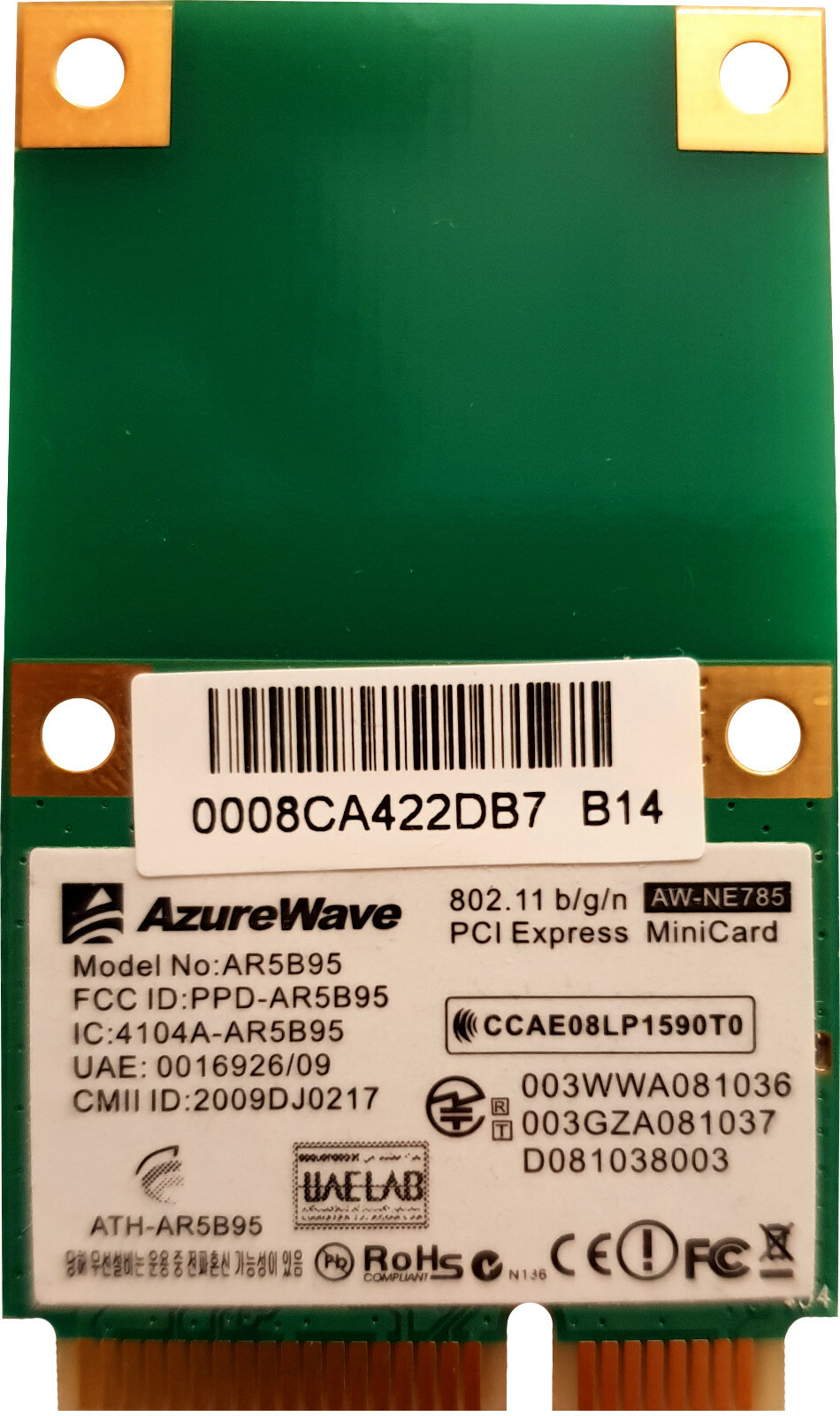 Azurewave Atheros Ar5b95 Ar9285 Half Size WiFi 802.11n WLAN Mini PCIe ...