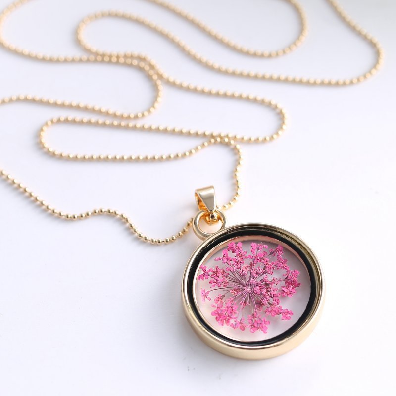 New Natural Real Dried Flower Resin Round Glass Floating Locket Pendant ...