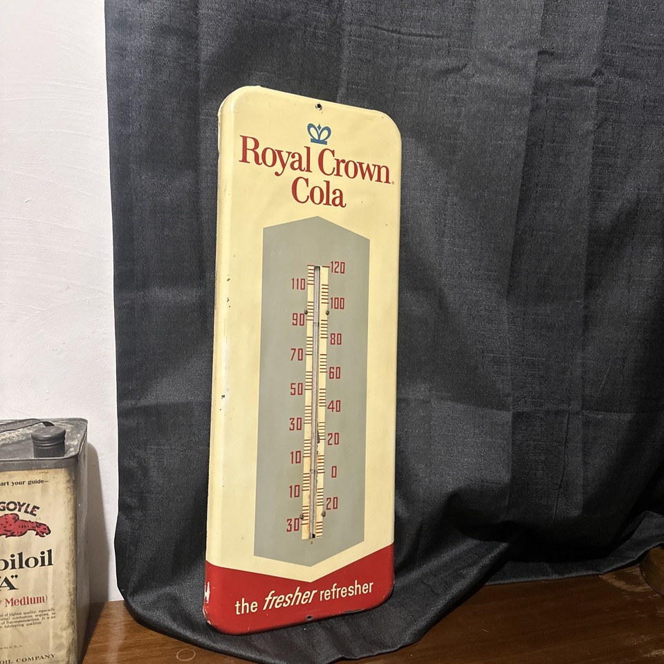 Vintage RC ROYAL CROWN COLA Thermometer Tin Soda Sign 25"×10"- Minty ...