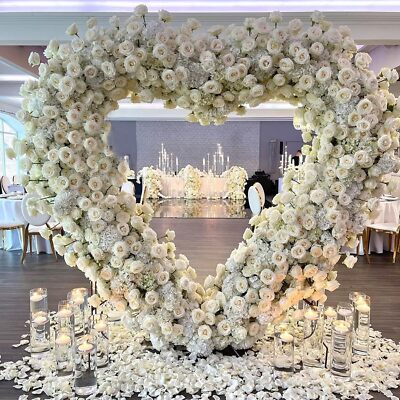 Wedding Arch Stand White Heart Shape Double Layers Wedding Backdrop ...