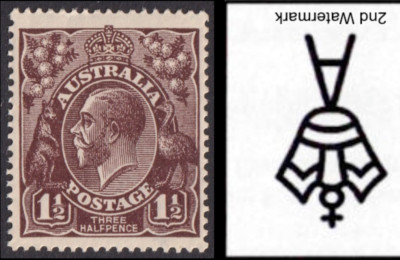ACSC 83Aa Wmk Inverted - 1919 Australia 1½d Black-Brown KGV Stamp Mint ...