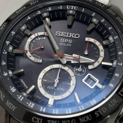 Seiko Astron GPS Day Date Black Silver Round Solar Mens Watch Authentic ...