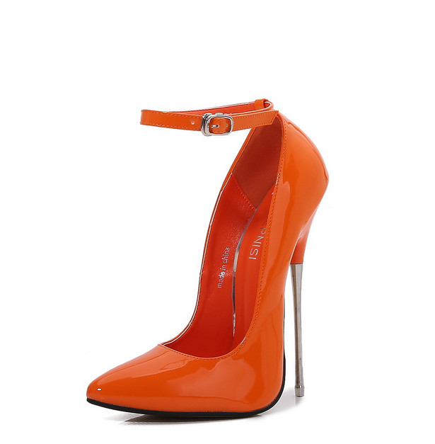 Women Metal High Heel Fetish Pointed Toe Ankle Strap Shoes Buckle Heels ...