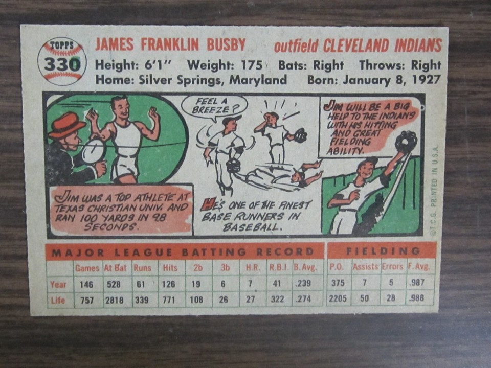 1956 Topps # 330 Jim Busby Card ( B67 ) Cleveland Indians | eBay