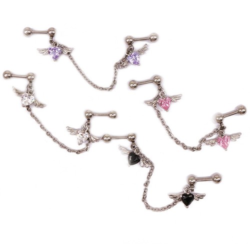 Angel Wing Heart Double Lobe Helix Piercing Earring Chain Cartilage ...