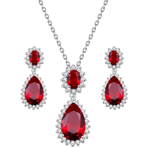 925 Sterling Silver Red Ruby Engagement Jewelry Set, Wedding Ruby ...