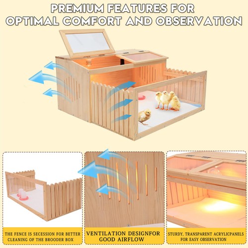 Large Chicken Brooder Box for Chick,Wooden Brooder Box 32" with Bulb ...