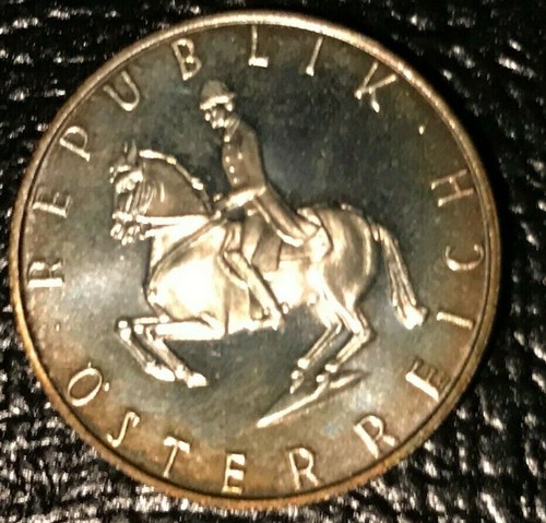 PROOF TONER 1965 AUSTRIA SILVER 5 SCHILLING COIN-REVERSE GREEN TONING ...