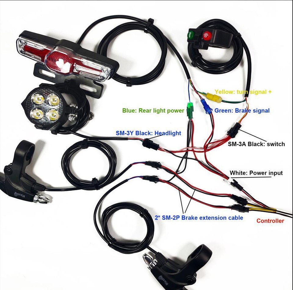 12-48V Electric Bike Light Kit Headlight Tail Rear Lights LED Brake ...
