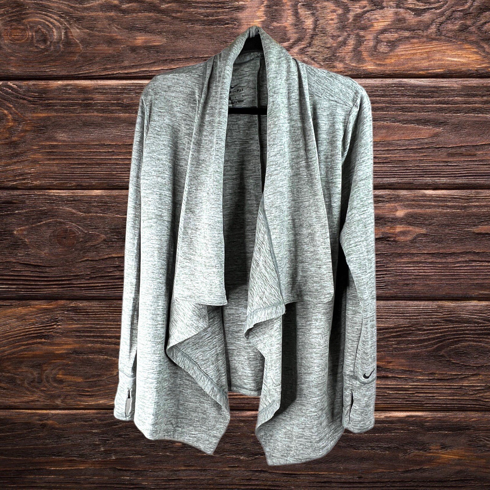 Nike Dri Fit Gray Shawl Collar Open Front Jacket Women’s Sz Large | eBay