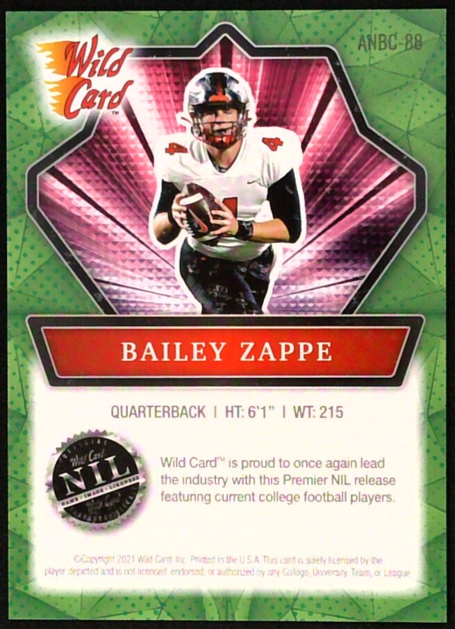 2021 Wild Card Alumination Bailey Zappe #ANBC-88 Football Western ...