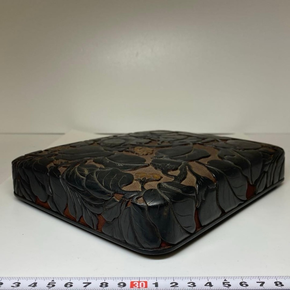 Antique Black Inkstone Box 22.5x18.5x4.5cm with patina and edge wear ...