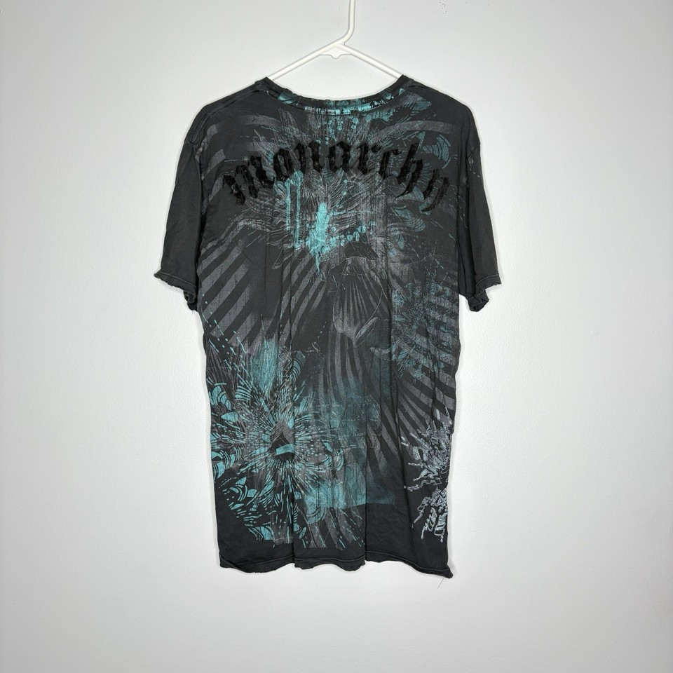 Monarchy Distressed T Shirt Mens XXL Skulls Wings Double Sided Print ...