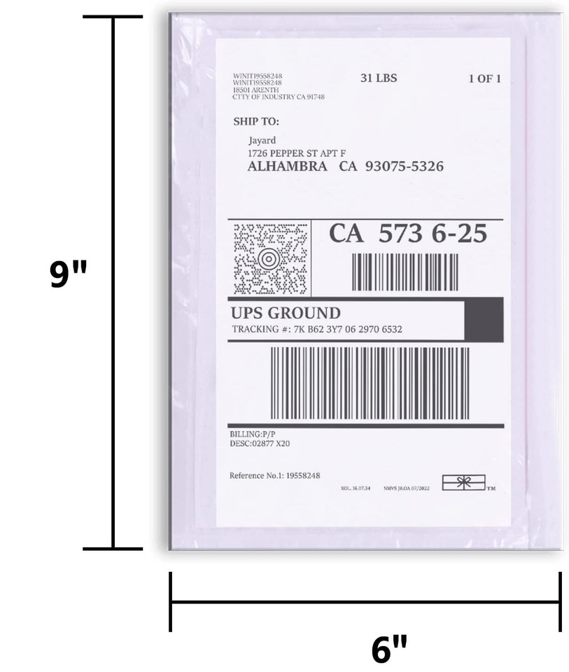 100 Bags 6x9 inch Packing List Pouches Clear Self-Adhesive Shipping ...