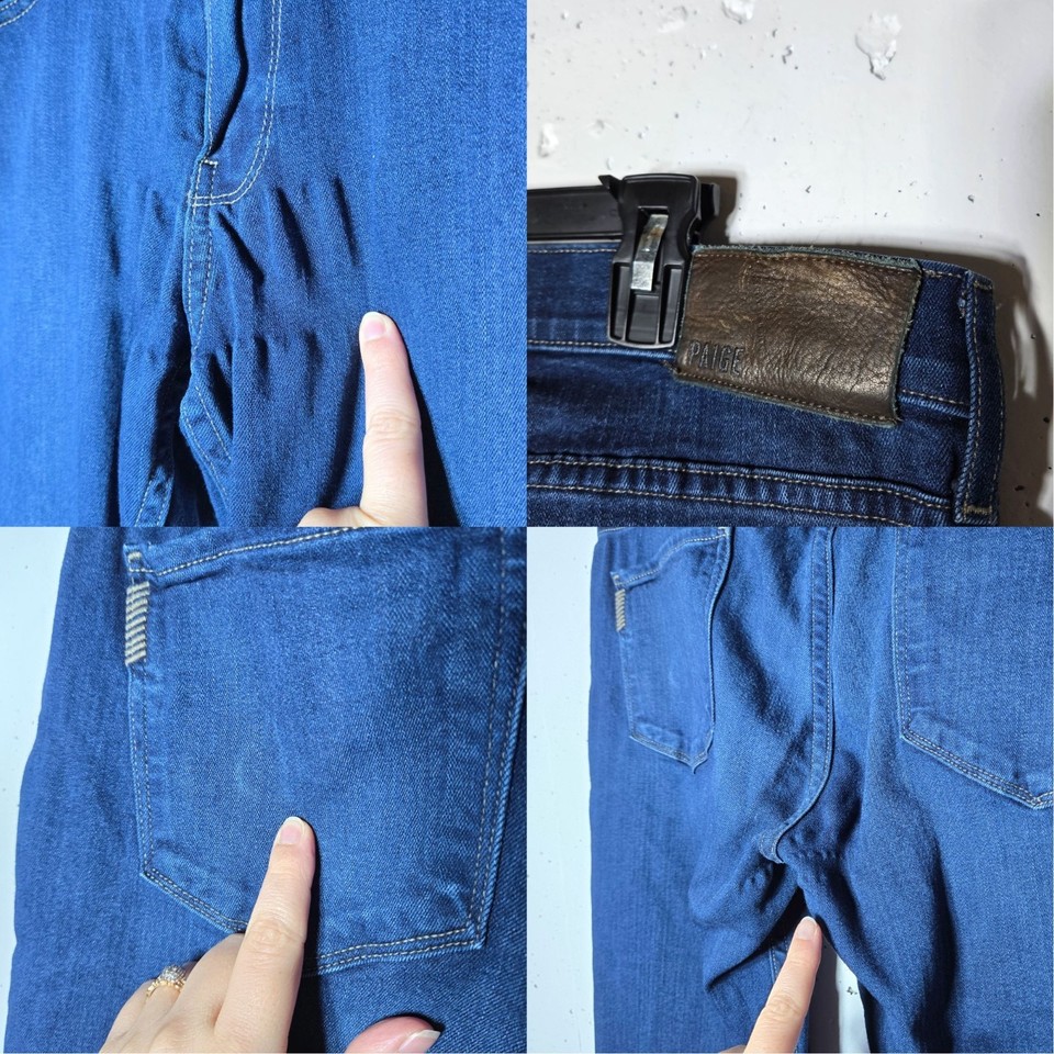 Paige Mens Saunders Federal Slim Straight Denim Blue Jeans Size 30 Stretch Dark | eBay