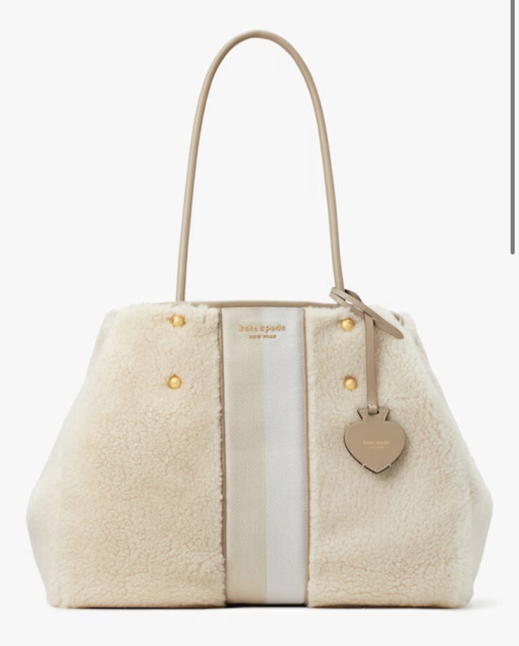NWT Kate Spade Everything Racing Stripe Faux Shearling Large Tote ...