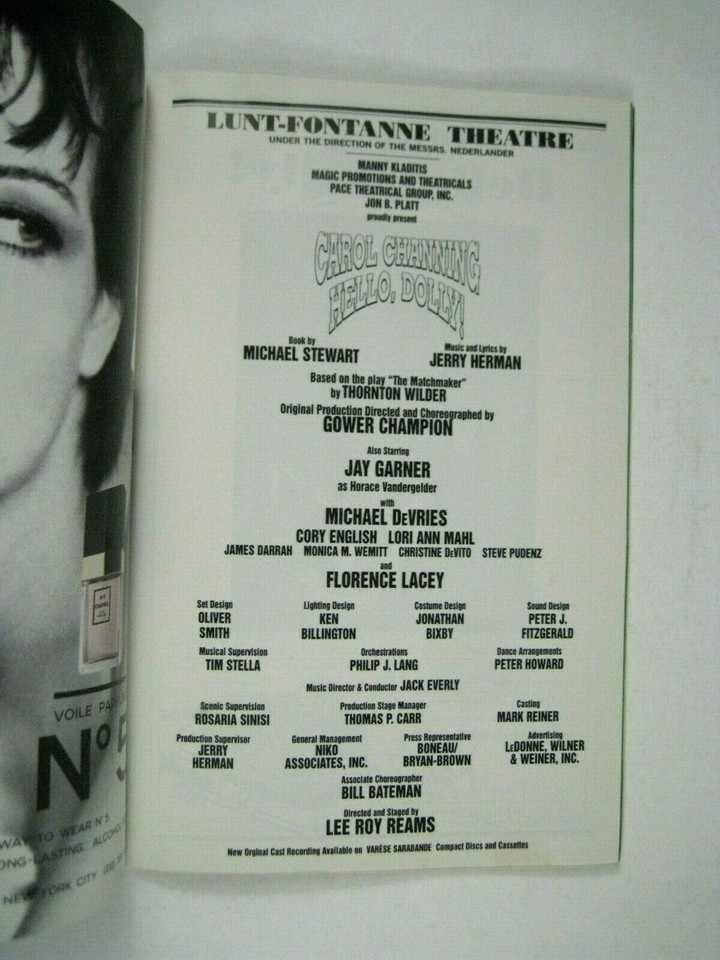 Hello Dolly Playbill 1995 Lunt Fontaine Theater Ticket Carol Channing ...