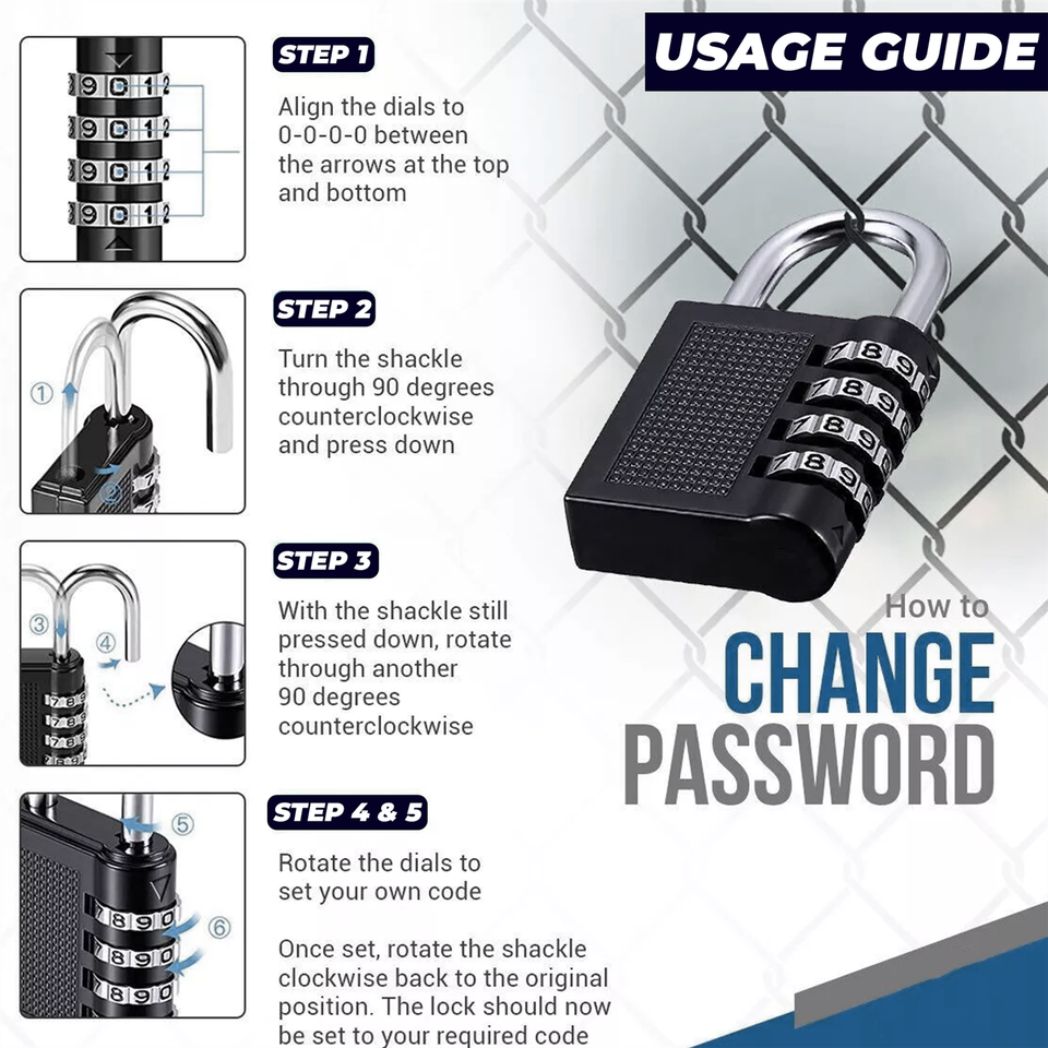 Security 3/4 Digit Combination Security Padlock Luggage Travel Suitcase ...