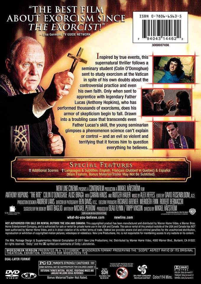 NEW The Rite (DVD, 2011 Anthony Hopkins, Colin O'Donoghue RIGHT MOVIE ...