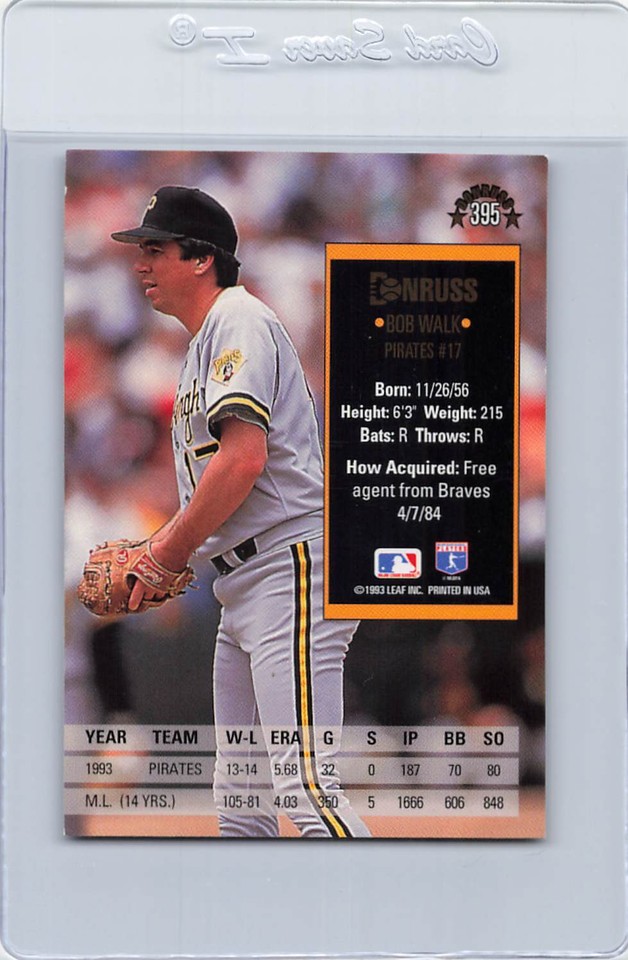 1994 Donruss #395 Bob Walk Pirates Signed Auto *H4236 | eBay
