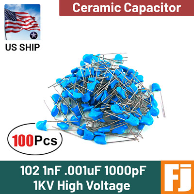 100 Pcs | 102 1nF .001uF 1000pF 1KV High Voltage Ceramic Capacitor | US ...
