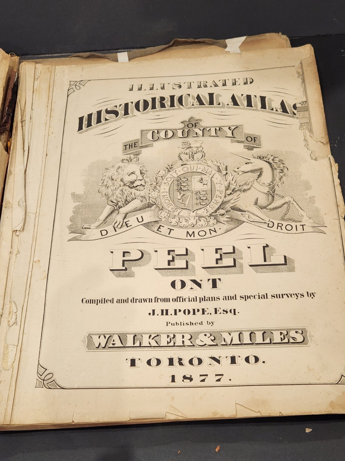 Original 1877 ILLUSTRATED HISTORICAL ATLAS OF PEEL by J.H. Pope ...