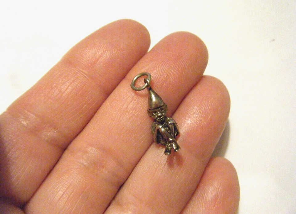 3/4" Vintage 80s English Sterling Silver Cute Pixie Sitting Elf Charm ...