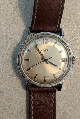 WORKING VINTAGE Mens Phasar Watch Mechanical Brown Leather Band 34mm | eBay