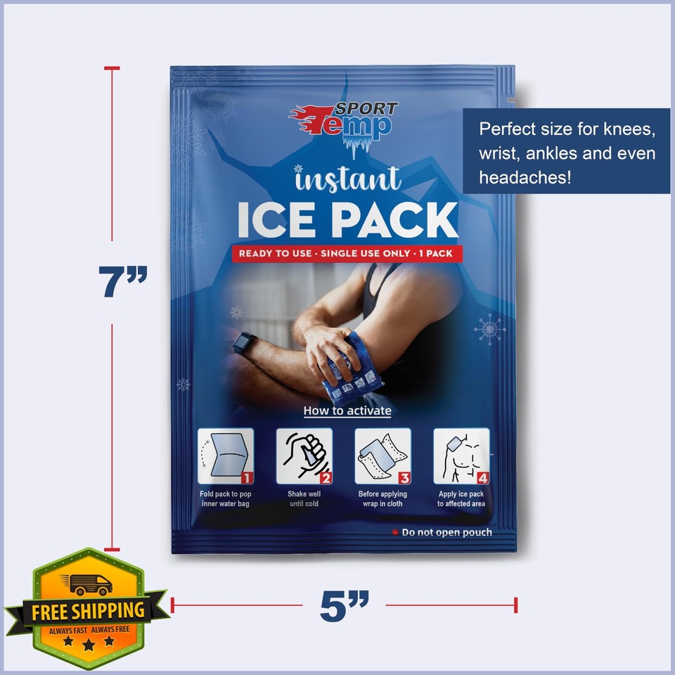 Sport Temp Ice Packs (7x5) 8pk Disposable Cold Packs for Pain Relief ...