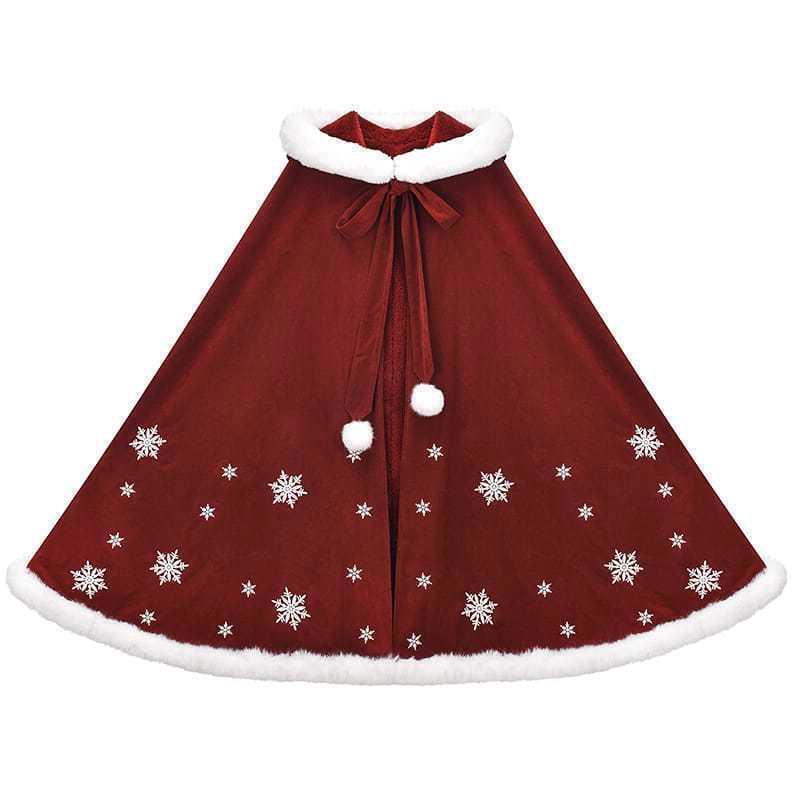Lady Hooded Cloak Cape Jacket Faux Fur Edge Snowflake Christmas Poncho Warm Cute | eBay